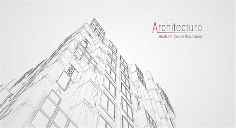 현대 건축 와이어프레임 도시 와이어 프레임의 개념입니다 건축 Cad 도면의 와이어프레임 건물 그림입니다 프리미엄 벡터
