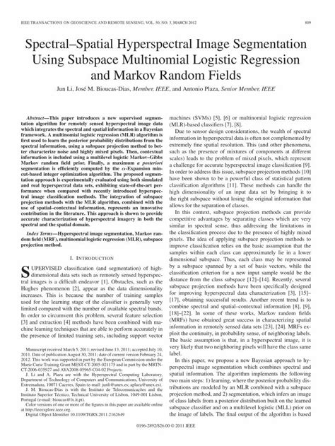 Pdf Spectral Spatial Hyperspectral Image Segmentation Using