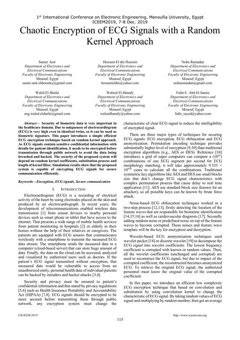 Pdf Chaotic Encryption Of Ecg Signals With A Random Kernel Approach