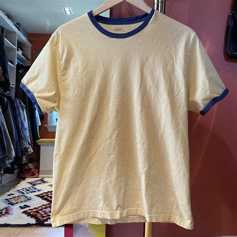 Ringer Tee ⚾️ Pastel Yellow And Navy Size L Very Soft Depop