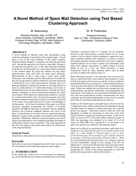pdf a novel method of spam mail detection using text based clustering