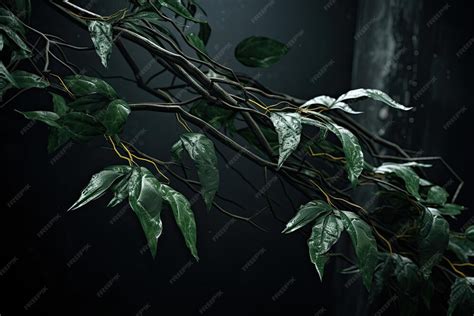 Premium Ai Image Wild Dried Branches With Palmate Green Leaves And Delicate Tendrils