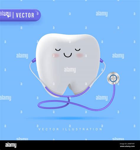 3d Realistic Happy Tooth Vector Illustration Cartoon Dental Character