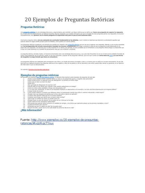 20 Ejemplos De Preguntas Retóricasdocx Retórica Argumento