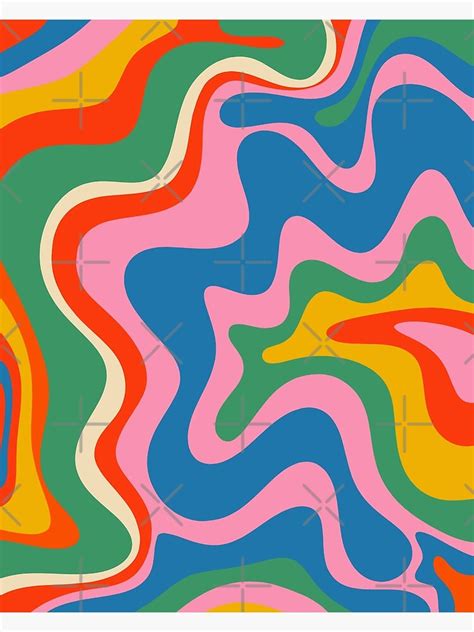 Retro Liquid Swirl Abstract Pattern In Vintage Rainbow Colors Art