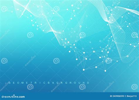 Digits Abstract Background With Connected Line And Dots Wave Flow Digital Neural Networks