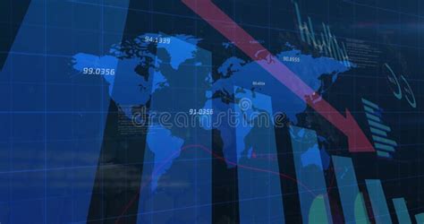 World Map With Financial Data And Declining Graph Animation Overlay Stock Footage Video Of