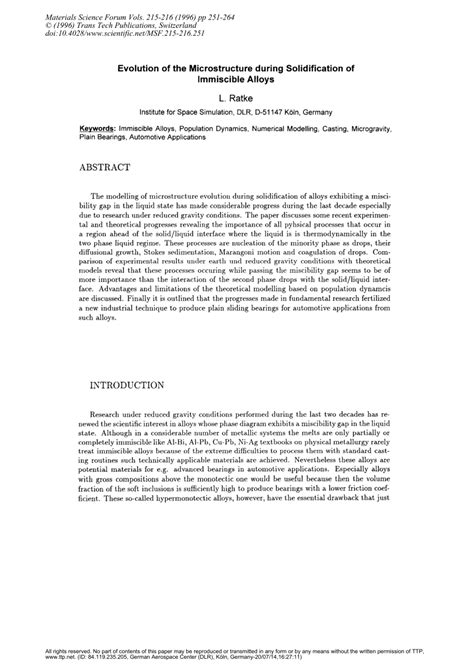Pdf Evolution Of The Microstructure During Solidification Of