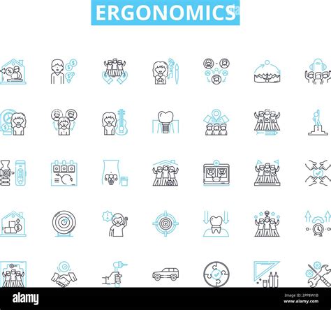 Ergonomics Linear Icons Set Comfort Posture Health Efficiency Safety Productivity Design