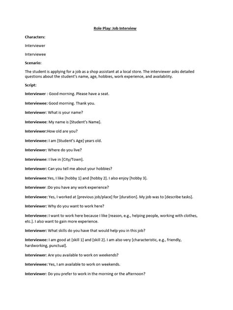 Role Play Interview Pdf