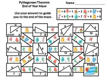 Pythagorean Theorem Activity End Of Year Summer Math Maze By Science Spot