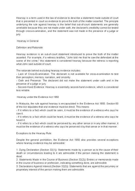 Heasay Evidence Hearsay Is A Term Used In The Law Of Evidence To