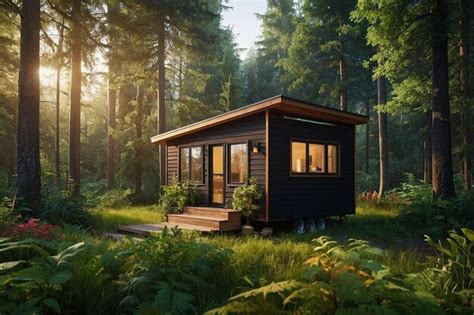 Premium Photo Tiny House In A Dense Forest Clearing With A Small Gar