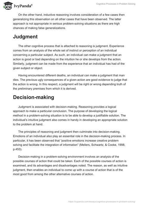 Cognitive Processes In Problem Solving 623 Words Essay Example