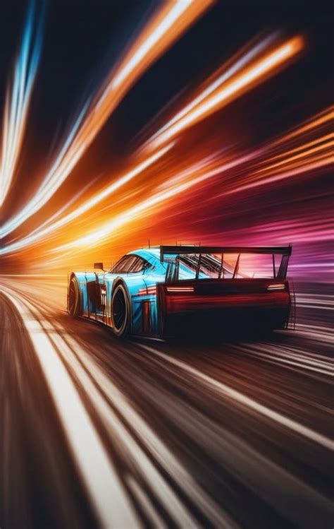 Graphic Colorful And Very Dynamic Drawing Of A Racing Car On The Race Track Stock Illustration