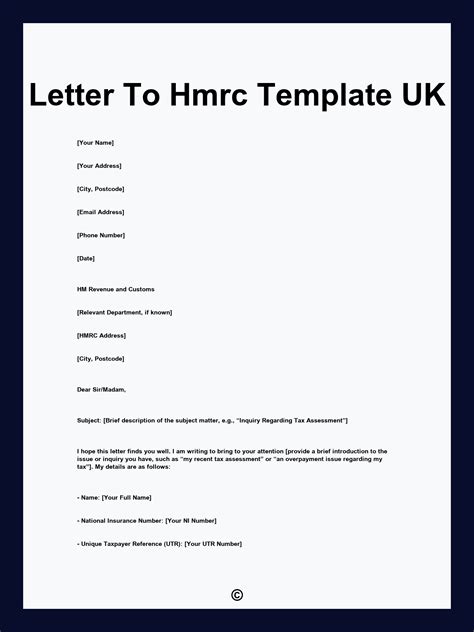 Letter To Hmrc Template Uk