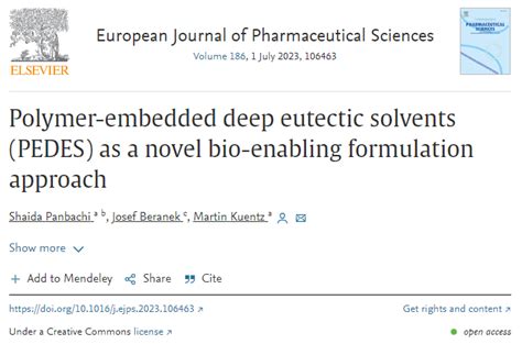 New Publication On Polymer Embedded Deep Eutectic Solvents Pedes As A