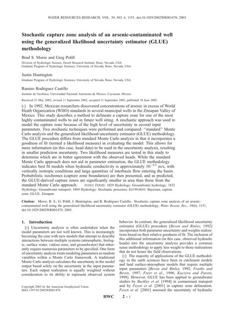 Pdf Stochastic Capture Zone Analysis Of Arsenic Contaminated Well Using The Generalized