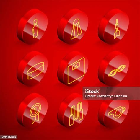 세트 라인 볼링 핀 배드민턴 셔틀콕 다트 화살표 하키 퍽 욕실 저울 수영 안경 메달 및 줄넘기 아이콘 벡터 3차원 형태에 대한 스톡 벡터 아트 및 기타 이미지 Istock