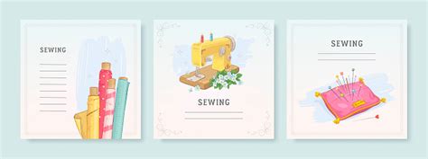 소셜 미디어 모바일 앱을위한 사각형 배너 템플릿 바느질 장비 및 바늘 작업 벡터 일러스트 레이 션 바느질하기에 대한 스톡 벡터