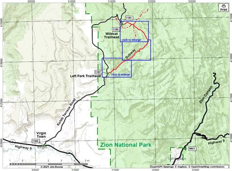 Hiking Around Las Vegas Zion National Park Subway Route Overview Map