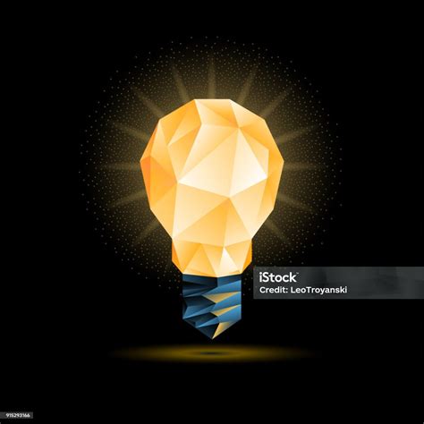 빛나는 노란색 3d 로우 폴 리 전구 모델 검은 배경에 벡터 다각형 전구 그림입니다 로우 폴리곤 모델링에 대한 스톡 벡터 아트 및 기타 이미지 로우 폴리곤 모델링 전구