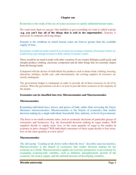 Microeconomics I N 1 1 1 1 Chapter One Economics Is The Study Of The Use Of Scarce Resources