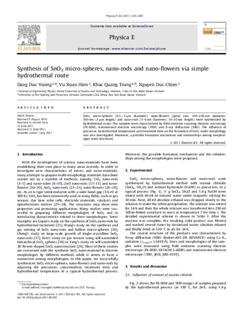Pdf Synthesis Of Sno 2 Micro Spheres Nano Rods And Nano Flowers Via Simple Hydrothermal Route