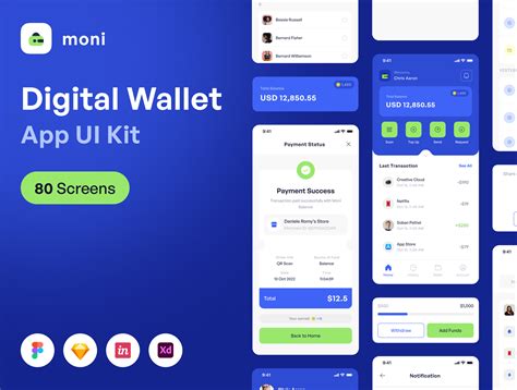 Moni Digital Wallet Apps Ui Kit Blue Wallet App Screens Digital