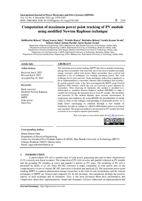 Pdf Computation Of Maximum Power Point Tracking Of Pv Module Using