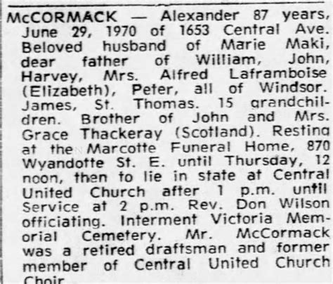 Obituary For Mccormack Alexander Aged 87 ™