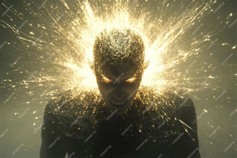 Man Exploding With Bright Golden Neural Energy Symbolizing The Intense