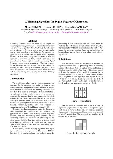 Pdf A Thinning Algorithm For Digital Figures Of Characters