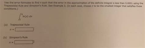 solved use the error formulas to find n such that the error