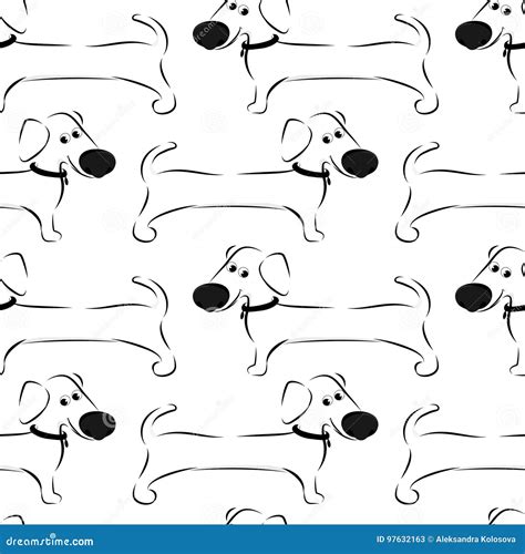 Pattern With Dachshunds Black And White Image Stock Vector