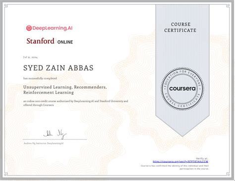 I Have Obtained A New Certification Unsupervised Learning Recommenders Reinforcement Learning