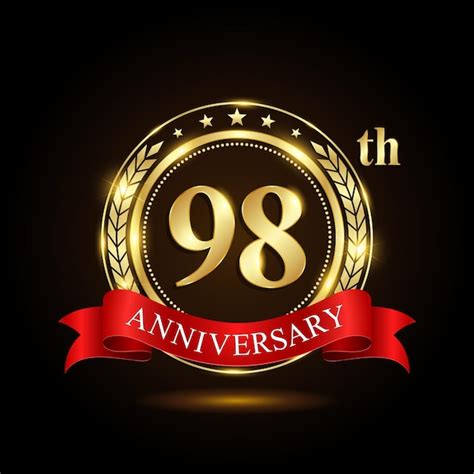 Premium Vector 98th Golden Anniversary Logo With Shiny Ring And Red