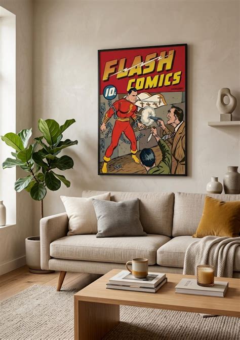 Vintage Flash Comics Superhero Wall Art Print Retro Comic Book Cover