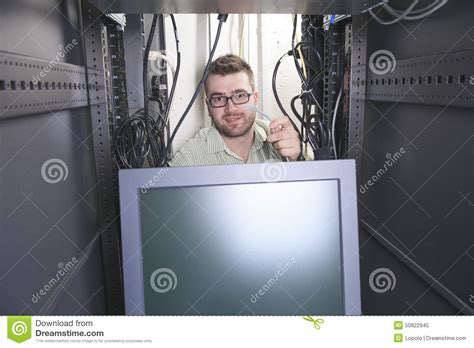 Network Engineer Working In Server Room Stock Image Image Of Computer Internet