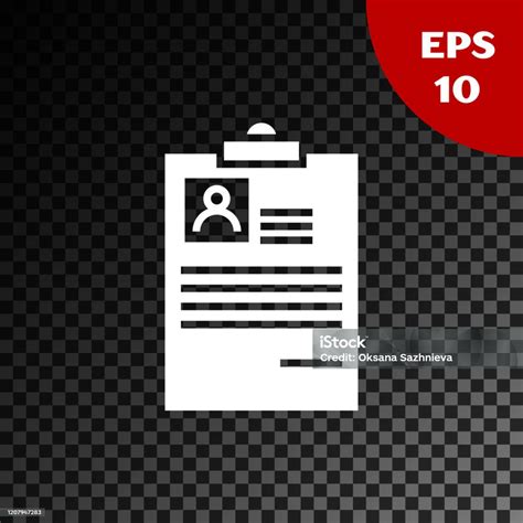 투명 한 어두운 배경에 격리 된 이력서 아이콘 화이트 클립 보드입니다 이력서 응용 프로그램 커리큘럼 Vitae 프로필 사진이