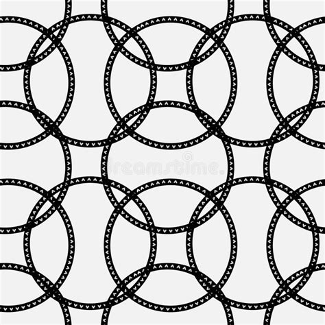 Modern Black And White Textile Pattern With Interlocking Circles And Geometric Design Elements