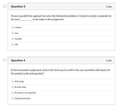 Question 3 1 Pts To Use A Parallel Lists Approach To