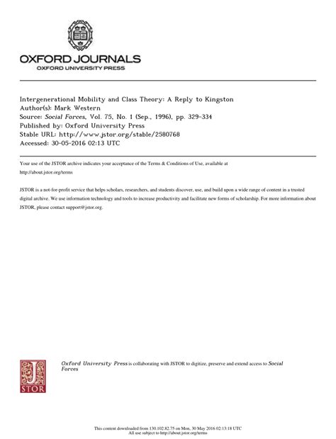 Pdf Intergenerational Mobility And Class Theory A Reply To Kingston
