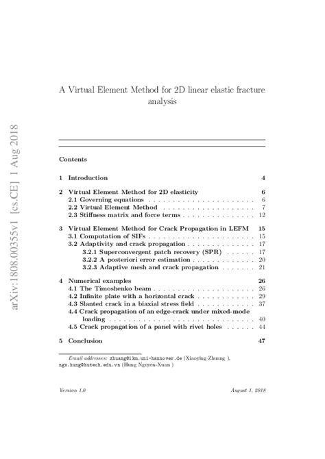 pdf a virtual element method for 2d linear elastic fracture analysis