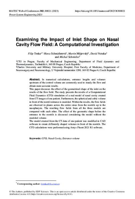 Pdf Examining The Impact Of Inlet Shape On Nasal Cavity Flow Field A Computational Investigation