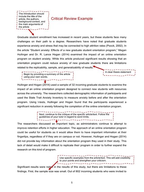 Writing A Critical Review An Example Pdf Anxiety Graduate School