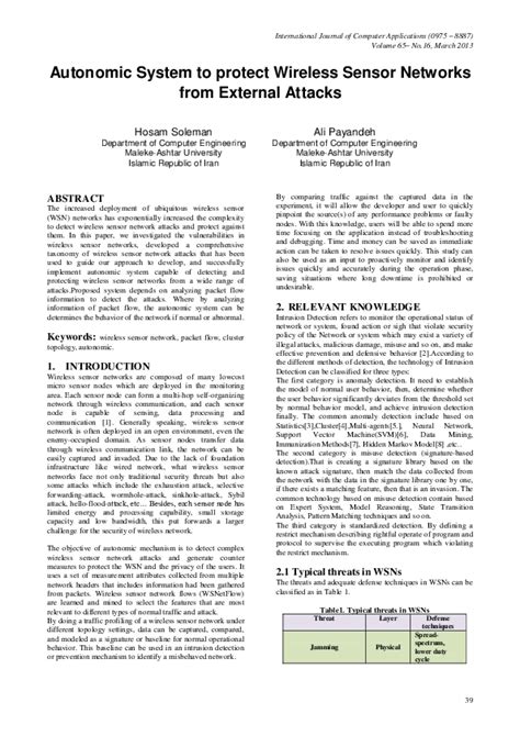 pdf autonomic system to protect wireless sensor networksfrom external
