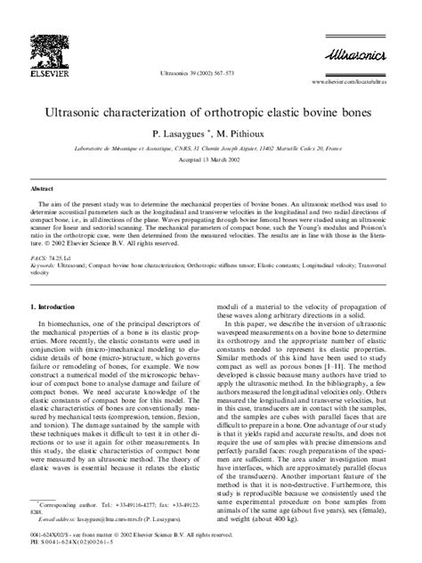 Pdf Ultrasonic Characterization Of Orthotropic Elastic Bovine Bones