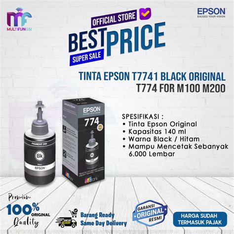 Jual Tinta Epson T7741 Black Original T774 For M100 M200 Jakarta