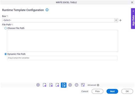 Write Excel Table Runtime Template Box
